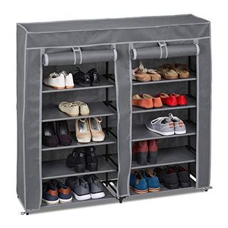 Relaxdays Schuhschrank Stoff, 12 Fächer, 36 Paar Schuhe, Abnehmbarer Bezug, Schuhregal, HBT 107 x 115 x 30 cm, anthrazit