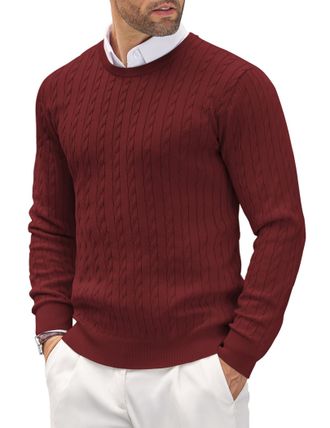 Coofandy Pullover Herren Winter Rundhalsausschnitt Leichte Strickpullover Feinstrick Basic Pullover Sweater für Männer Weinrot XXL