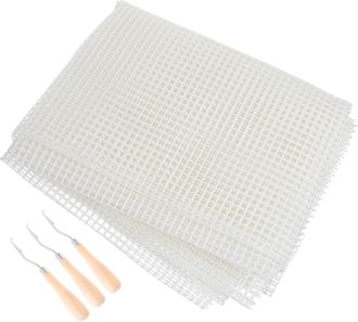 Angoily Latch Hook Mesh Canvas mit Holzgriff Haken Langlebiges Kunststoffgitter für DIY Teppich Wandteppich und Tapisserie Einfaches Handwerkszubehör für Krea