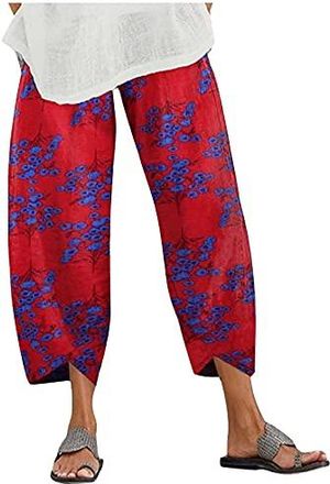 Generic Pantalon d&eacute;t&eacute; droit pour femme - Taille haute - En coton - D&eacute;contract&eacute;, P-red, L