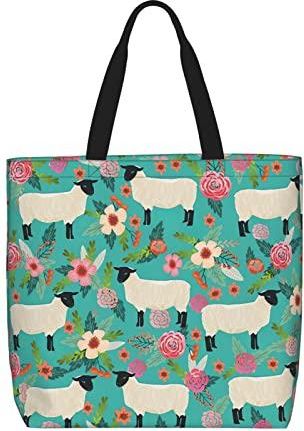 Generic Sac De Courses Motif Mouton Sac &Agrave; Bandouli&egrave;re En Toile Pliable De Grande Capacit&eacute; Sacs En Toile Pour Femmes, Pour &Eacute;cole, Voyage, Femmes, Shopping