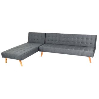 Mendler Ecksofa HWC-K38, Sofa Klappsofa, Liegefl&auml;che Links/rechts, Stoff/Textil Massivholz MVG-Zertifiziert 256cm - dunkelgrau