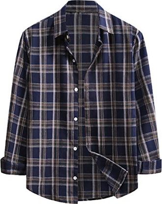 Generic Chemise &agrave; carreaux &agrave; manches longues pour homme, chemise &agrave; carreaux boutonn&eacute;e pour homme, tendance et d&eacute;contract&eacute;e, chemise surdimensionn&eacute;e, coupe amp
