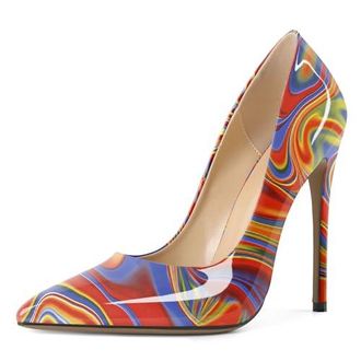 elashe Escarpins &agrave; Enfiler Femme Talon Aiguille 4.7 Pouces Bout Pointu Ferm&eacute; en Cuir Verni pour &Eacute;v&eacute;nements Chic & Sexy Carte Thermique Taille EU41