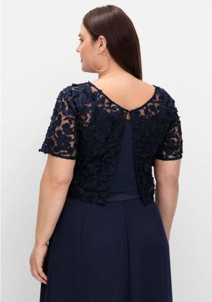 Sheego T-Shirt Shirttunika Kurzarm aus floraler Spitze, im R&uuml;cken offen