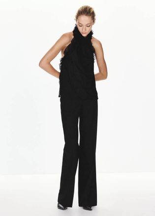 Mango Top &agrave; col halter avec volants en dentelle noir - Femme - S - MANGO