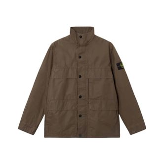 Stone Island Homme, Vestes, Brun, Taille: M Veste Terrain en Coton Tela Pigment&eacute; Cir&eacute;
