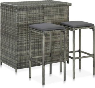 vidaXL Ensemble de bar 3 pcs R&eacute;sine tress&eacute;e Gris