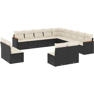 vidaXL Vidaxl - 13-tlg. Garten-Sofagarnitur mit Kissen Schwarz Poly Rattan