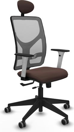 Piqueras y Crespo B&uuml;rostuhl mit wei&szlig;en und schwarzen Armlehnen, h&ouml;henverstellbare Lendenwirbelst&uuml;tze und festes Kopfteil, ausgestattet mit Syncro/Traslack. Grau/Dunkelb