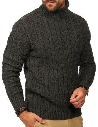 Behype. Herren Rollkragenpullover als Strickpullover in Grobstrick mit Zopfmuster - Winterpullover im Regular-Fit - Warmer Rolli Pulli f&uuml;r M&auml;nner DC_7801-Anth