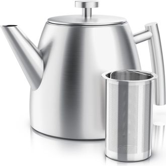 Arendo Teekanne Edelstahl mit Siebeinsatz - 1000 ml - Teekanne thermo doppelwandig - Silber