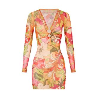 Camilla Retro Blumen V-Ausschnitt Minikleid - - Dresses - Damen - Mehrfarbig - XS