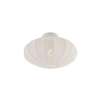 QAZQA Design Japandi Deckenleuchte I Deckenlampe I Lampe I Leuchte weiß mit Stoffschirm - Bida I Wohnzimmer I Schlafzimmer - Textil Rund - LED geeignet E27