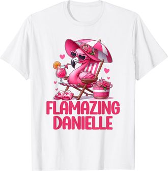 BDAZ Flamazing Danielle Pink Flamingo Tropische Strandszene für Damen T-Shirt