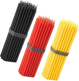 NKlaus 150x Stabkerzen Set 16 cm - d&uuml;nne bunt Kerzen in Schwarz, Rot und Gelb - tropffrei & ru&szlig;frei, perfekt f&uuml;r Feste, Events, Partys & Dekoration 40753