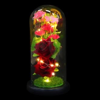 Lurrose LED Nachtlicht Rose mit Glasglocke Romantische K&uuml;nstliche Blume Langlebige Dekoration f&uuml;r Valentinstag Schreibtisch