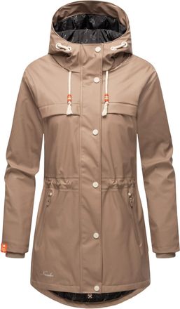 Navahoo Damen Regenmantel Teddyfutter Regenjacke mit Kapuze Wasserdicht [B935-R-Forest-Taupe-Gr.M]