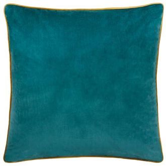 furn. Meridian Kissen mit Polyesterf&uuml;llung - luxuri&ouml;ses dekoratives Samtkissen mit Kontrastpaspelierung (Blaugr&uuml;n/Ocker - 45x45cm)