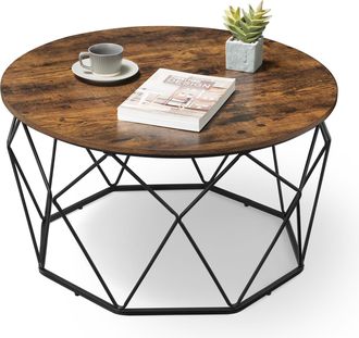 Vasagle Couchtisch, Beistelltisch, Wohnzimmertisch, Sofatisch, Stahlgestell, f&uuml;r Wohnzimmer, Schlafzimmer, Arbeitszimmer, Industrie-Design, vintagebraun-schwa