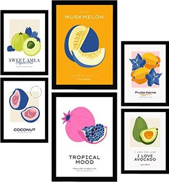 Nacnic Ensemble de 6 affiches sur lalimentation et la nutrition. Ambiance tropicale. Affiches nature et nutrition pour lam&eacute;nagement int&eacute;rieur et la d&eacute;coratio