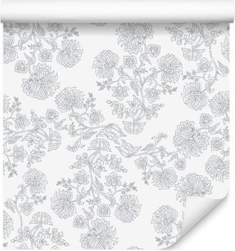 OEM Carta Da Parati Con Fiori Bianchi E Grigio Chiaro, Dettagli Nitidi 50x1000 Cm