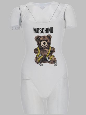 Moschino Teddy Bear Logo Print Swimsuit - White