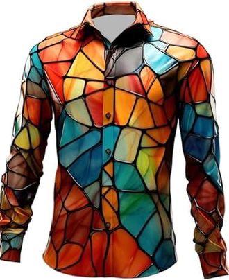 Keephen Chemises &agrave; Manches Longues pour Hommes color&eacute;es abstraites et Graphiques Chemises &agrave; col Rabattu boutonn&eacute;es et surdimensionn&eacute;es imprim&eacute;es en 3D V&ecirc;temen