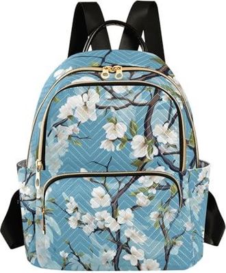 Mnsruu Mini sac à dos pour femme Motif fleurs de cerisier Blanc/bleu, Multi788, S