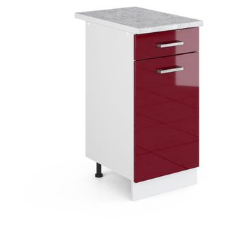 Vicco Meuble bas universel R-Line, Rouge bordeaux Haute brillance, 40 cm avec tiroir, avec plan de travail Vicco