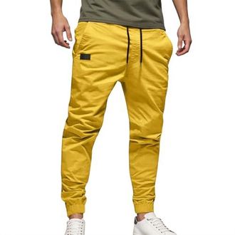 Generic Pantalon cargo d&eacute;contract&eacute; pour homme avec cordon de serrage - Pantalon chino pour randonn&eacute;e, ext&eacute;rieur, jogging, jaune, XL