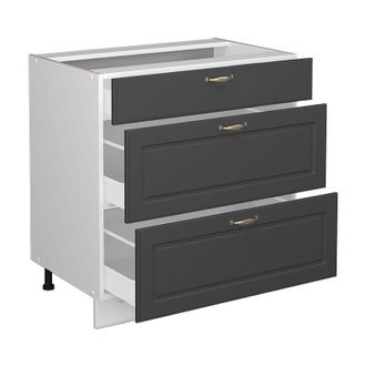 Vicco Meuble cuisine Fame-Line, Anthracite-or, 80 cm avec 3 tiroirs, pt Ch&ecirc;ne