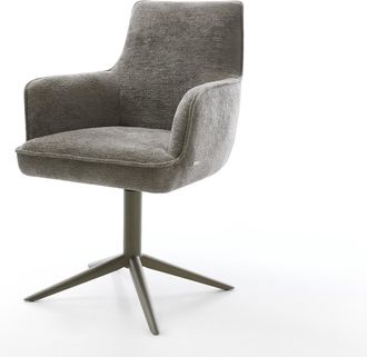 DELIFE Drehstuhl Heira-Flex mit Armlehnen Boucl&eacute; Soft Schlamm Fu&szlig;kreuz Effektfinish Titan 360&deg; drehbar Wippfunktion Taschenfederkern, Esszimmerst&uuml;hle