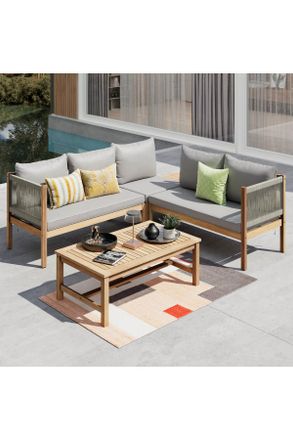 ambia GARDEN Loungegarnitur, Anthrazit, Teak, Holz, Kunststoff, Textil, Akazie, vollmassiv, F&uuml;llung: Komfortschaum,Komfortschaum, eckig, wetterbest&auml;ndig, Loungem&ouml;b