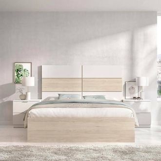 Dmora Doppelbett Costello, Struktur des Container-Betts, Sommier mit Verkleidung, Matratzenhalterstruktur, 267x205 h122 cm, Wei&szlig; und Eiche