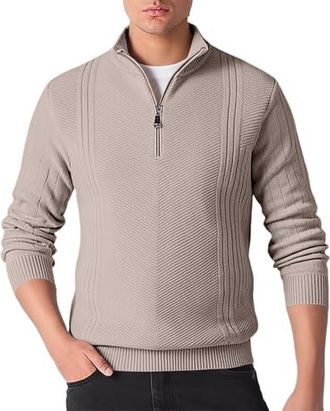 Generic ofeirhz Pull pour homme avec fermeture éclair 1/4 - Col montant - Manches longues - Poignets élastiques - Couleur unie - Entretien facile - Thermique 