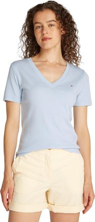 Tommy Hilfiger Damen T-Shirt Kurzarm New Slim Cody V-Ausschnitt, Blau (Breezy Blue), XXL