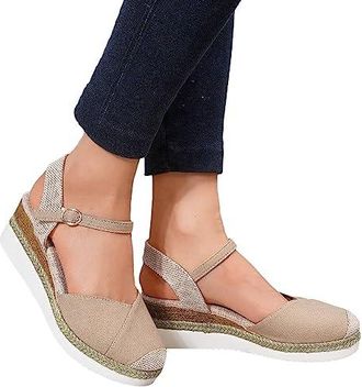 Generic Sandales Femme Élégantes Confortables à Talon Compensé Tressé Plateforme Décontractée Vacances Plage Été Mode (Khaki, 42)