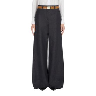 Max Mara Baumwoll- und Leinenhose mit weitem Bein - - Trousers - Damen - Blau - XS