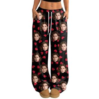 Generic Pantalon de jogging personnalis&eacute; pour femme, jogging personnalis&eacute; avec photo, cordon de serrage &agrave; taille &eacute;lastique, bordeaux, M