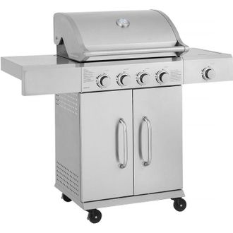 Habitat et Jardin Barbecue gaz en inox avec 5 br&ucirc;leurs dont 1 lat&eacute;ral Brazzo - 118 x 57 x 104 cm - Gris clair