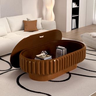 Generic Runder Couchtisch mit integriertem Stauraum, rustikal-modern, aus massivem, furniertem Holz, f&uuml;r Wohnzimmer, Schlafzimmer und Wohnung (E 43.3in)