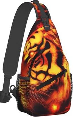 Generic Casual Sacoche Homme Bandouliere Art abstrait du tigre, animal sauvage de feu Sling Bag R&eacute;glable Cross Body pour &eacute;cole Cyclisme Randonn&eacute;e