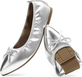 Dream Pairs Damen-Schuhe, l&auml;ssig, spitzer Zehenbereich, Ballett-Komfort, weiche Slip-on-Flachschuhe,Size 43,Silber,DWUMFA2530