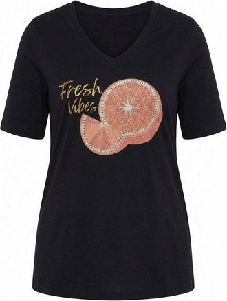 Miamoda T-Shirt T-Shirt A-Linie verzierte Orangen Applikation