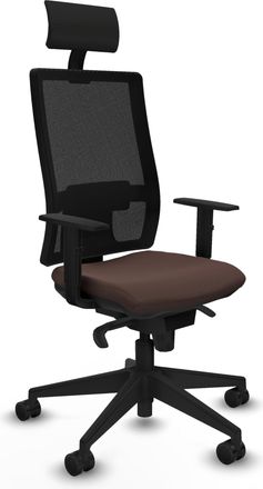 Piqueras y Crespo Brauner Schreibtischstuhl mit 1D-Armen, h&ouml;henverstellbarer Lendenwirbelst&uuml;tze und festem Kopfteil, ausgestattet mit Sincro 5 Positionen und injizierte
