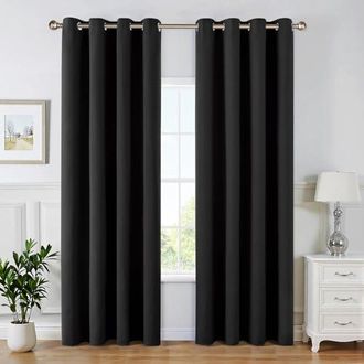 Miulee Rideau Occultant Noir à Oeillets 117x228 CM Lot de 2, Rideaux Opaque Doux et Esthétiques, Rideau Occultant Thermiques Anti Chaleur Intérieurs, Rideaux