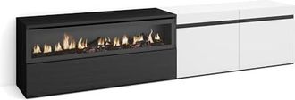 Skraut Home | TV-Schrank, Lowboard | f&uuml;r Wohnzimmer und Esszimmer | 200x45x35cm | F&uuml;r TV-Ger&auml;te bis zu 80 | Elektrokamin. Ma&szlig;e | Moderner Stil | Wei&szlig; und Schwarz