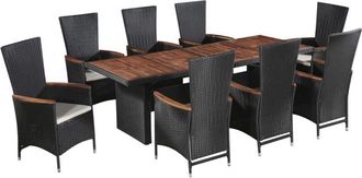vidaXL 9-tlg. Garten-Essgruppe mit Auflagen Poly Rattan Schwarz Vidaxl