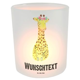 Mr. & Mrs. Panda Personalisiertes Windlicht Giraffe Blumenkranz - Personalisierte Geschenke, Windlichter mit Namen, Selbstliebe, Freundin, Abenteurer, Windglas, Windli